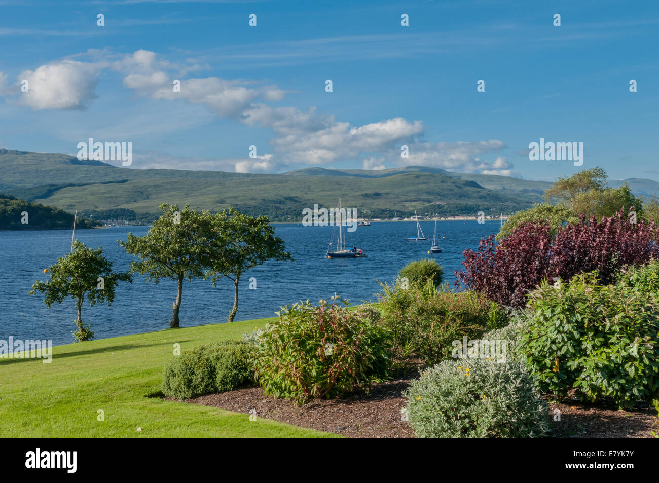 Yachts on Loch Linnhe Fort William Highland Scotland next to gardens ...