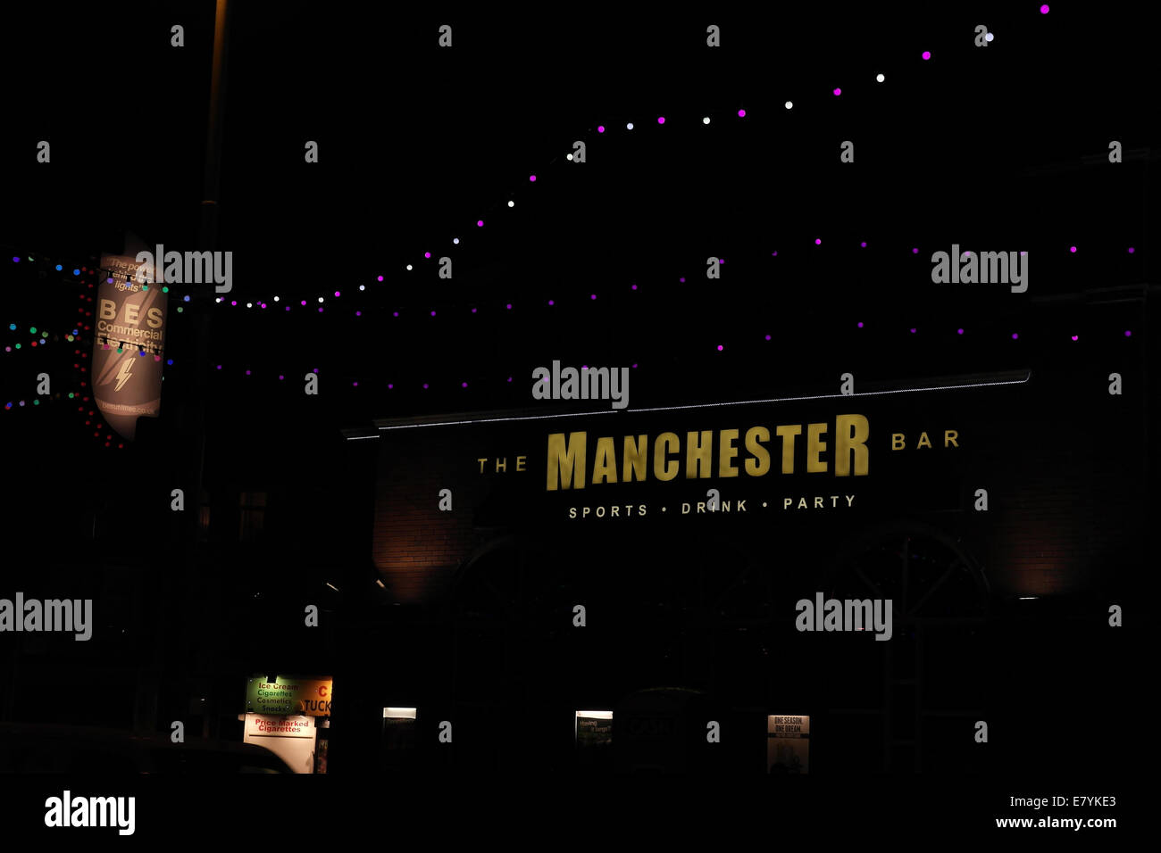 Night view electric lights Manchester Bar, Central Promenade at ...