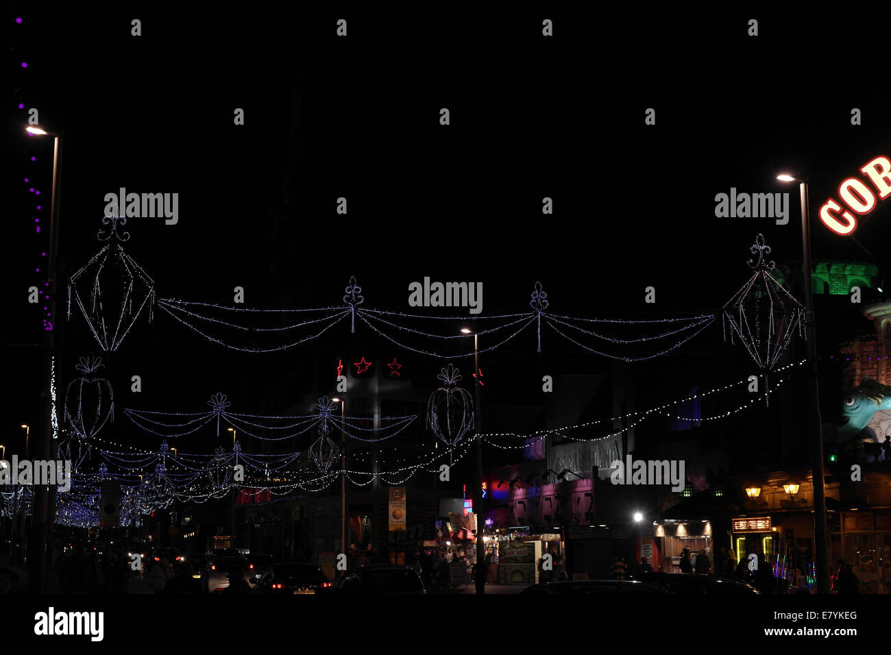 Night view, north from Coral Island Amusements, blue 'Bling' jewels ...