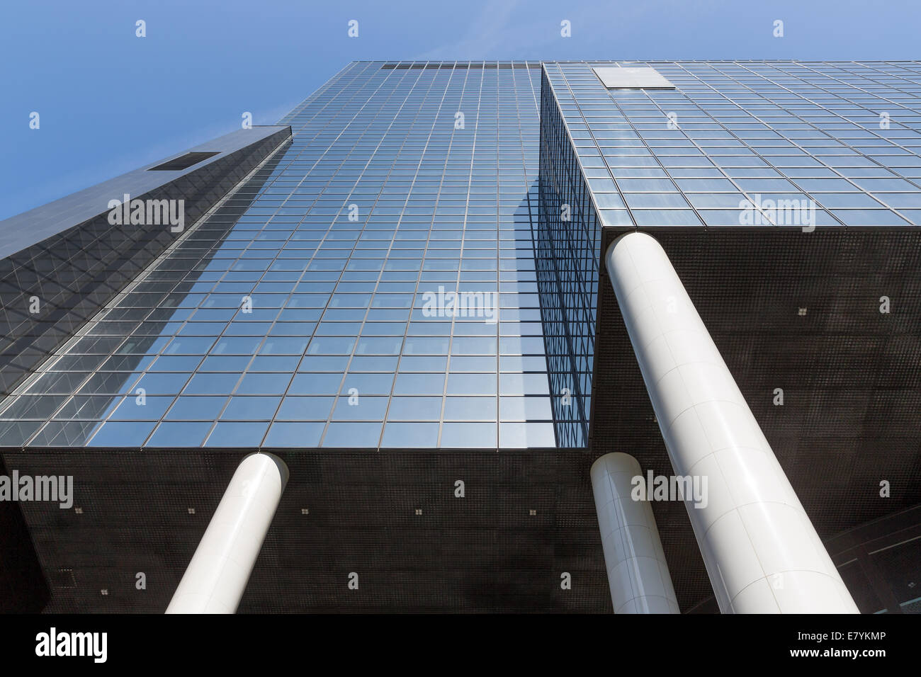 Skyscraper with blue glass windows in Dutch city Rotterdam Stock Photo ...