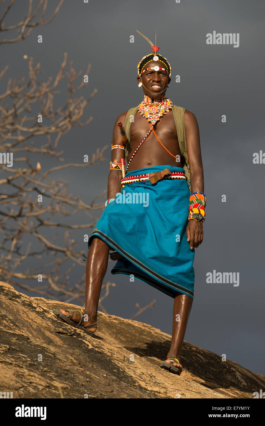 Samburu guide walks inside Northern Rangelands Trust Sarara conservancy ...