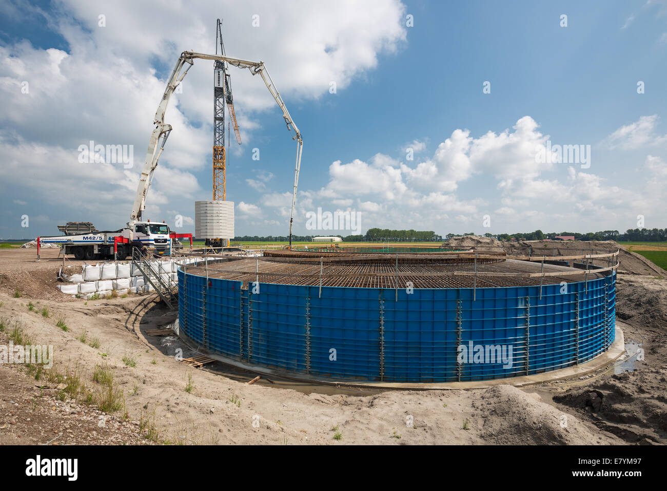 Construction site of a foundation for a huge new Dutch wind turbine at ...
