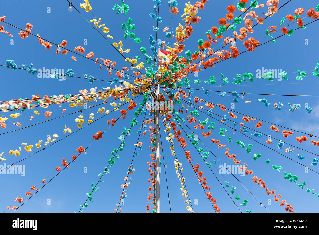 Pole with flower garland decoration at Madeira Island, Portugal Stock ...