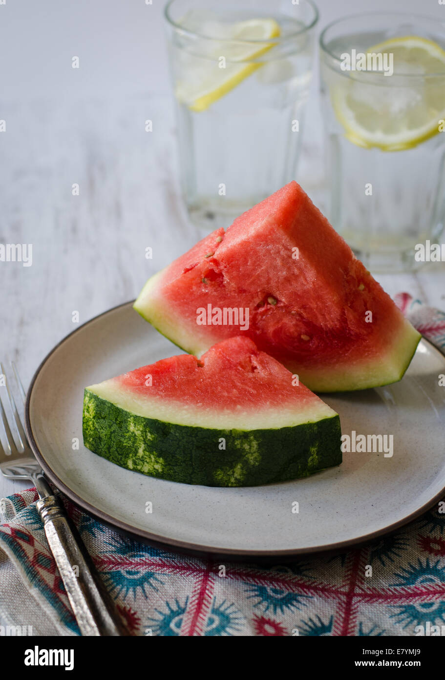Slice watermelon on plate Stock Photo - Alamy
