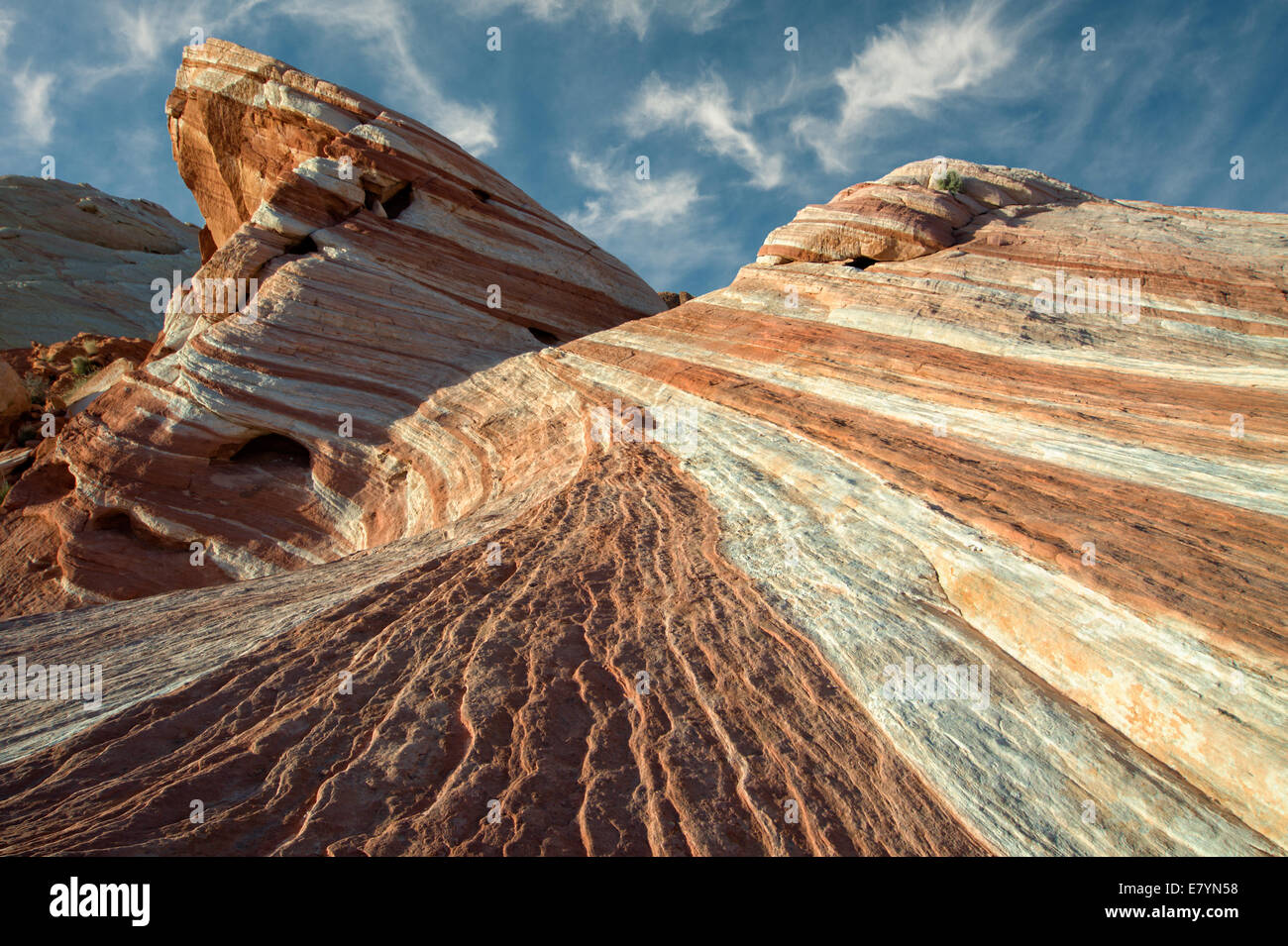 Fire Wave rock formation beneath cloudy skies at Valley of Fire State ...