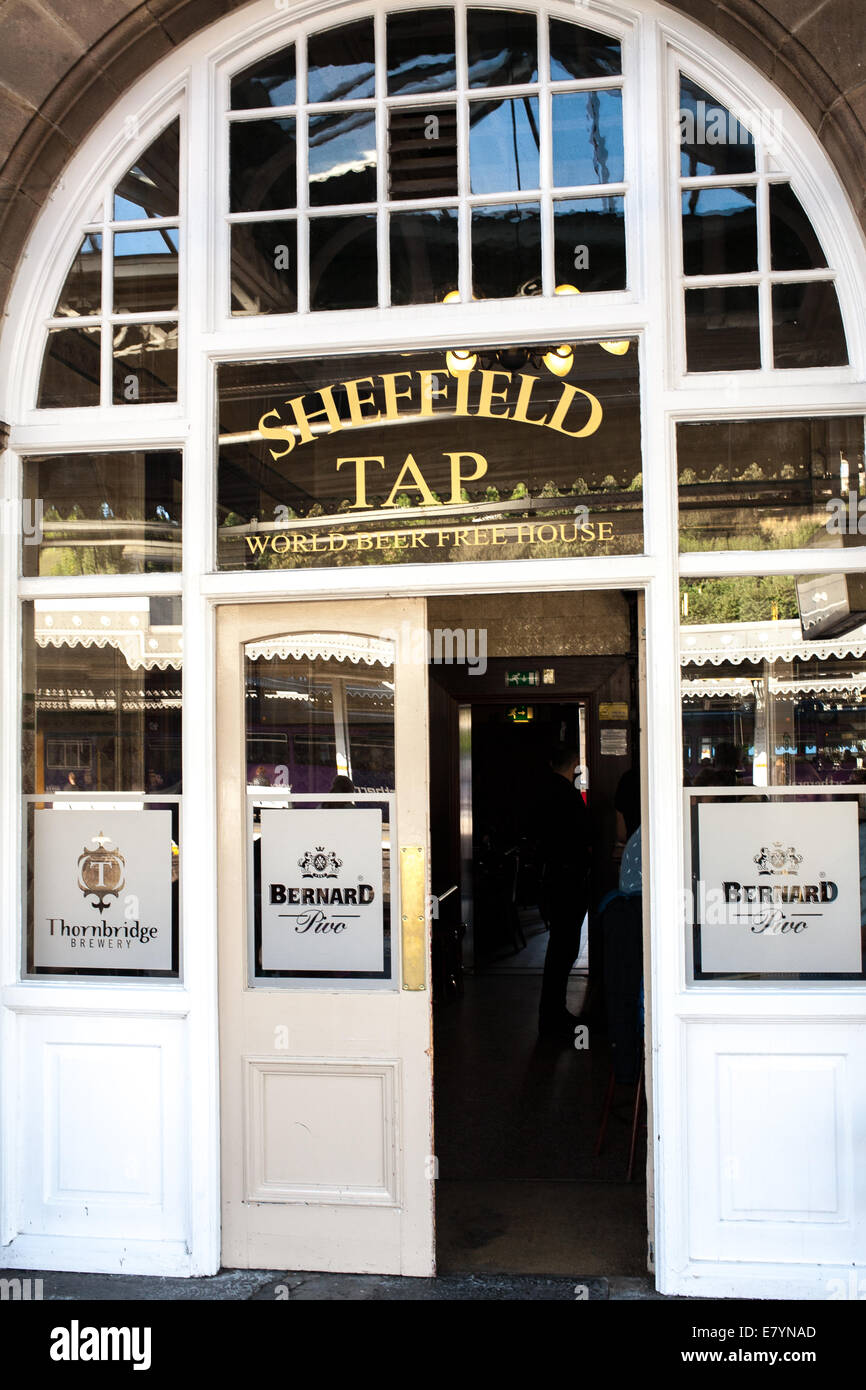 Entrance to Sheffield Tap pub at Sheffield Railway station in Sheffield ...