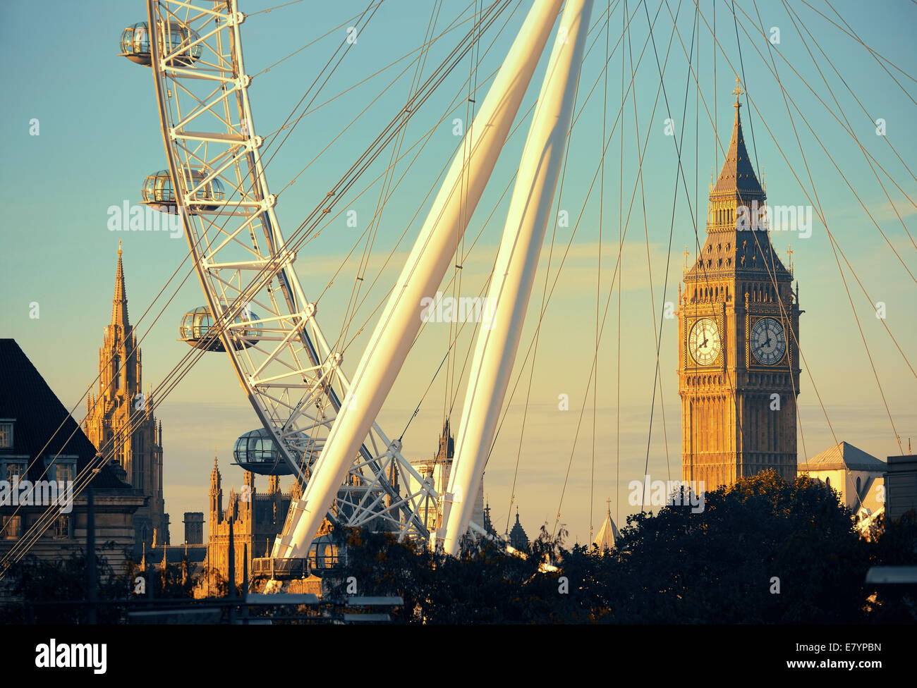 LONDON, UK - SEP 26: London Eye and Big Ben on September 26, 2013 in ...