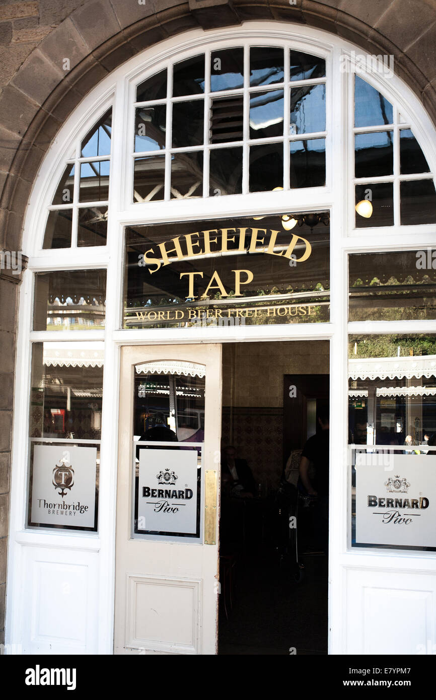 Entrance to Sheffield Tap pub at Sheffield Railway station in Sheffield ...