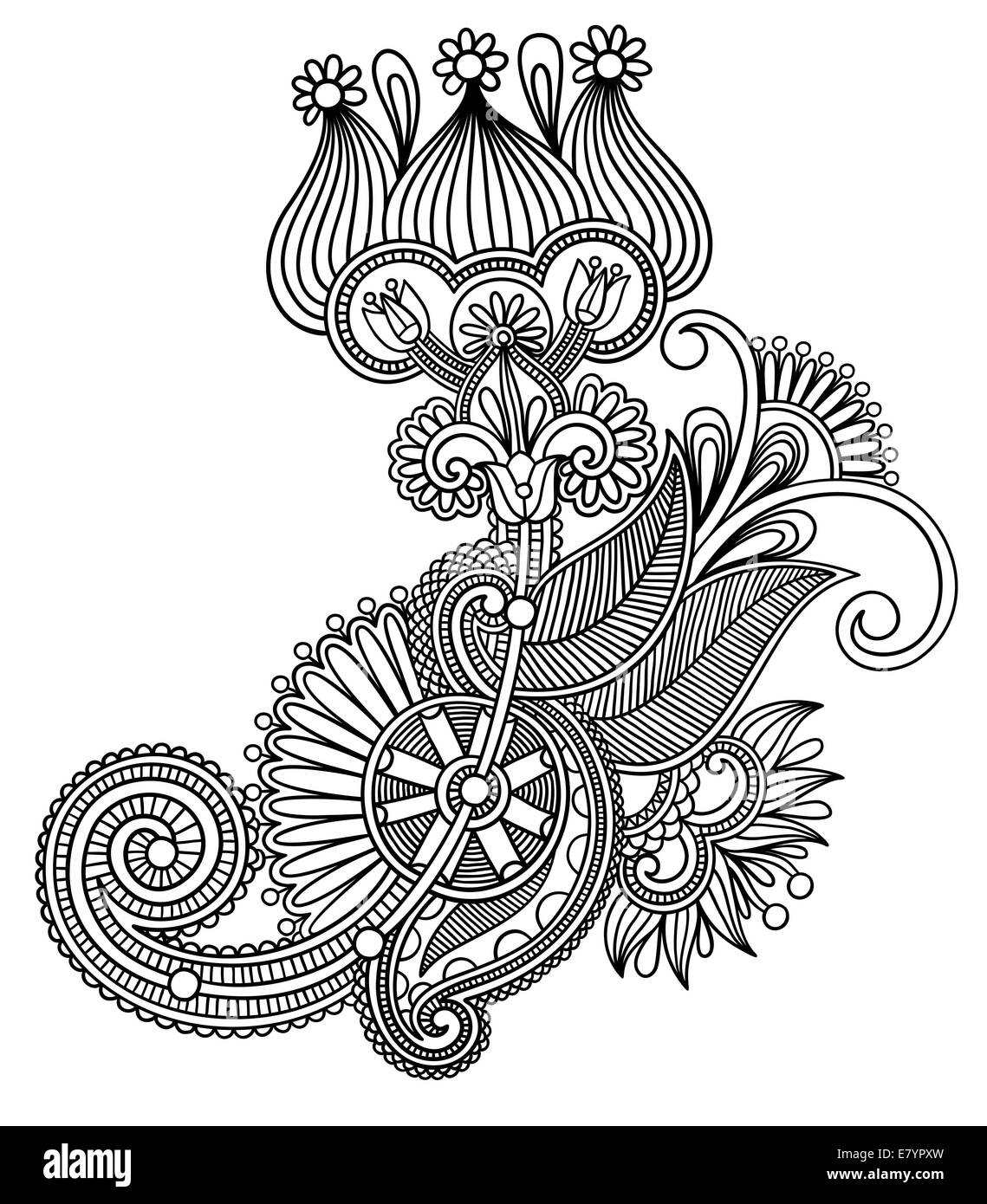 original hand draw line art ornate flower design Stock Photo - Alamy