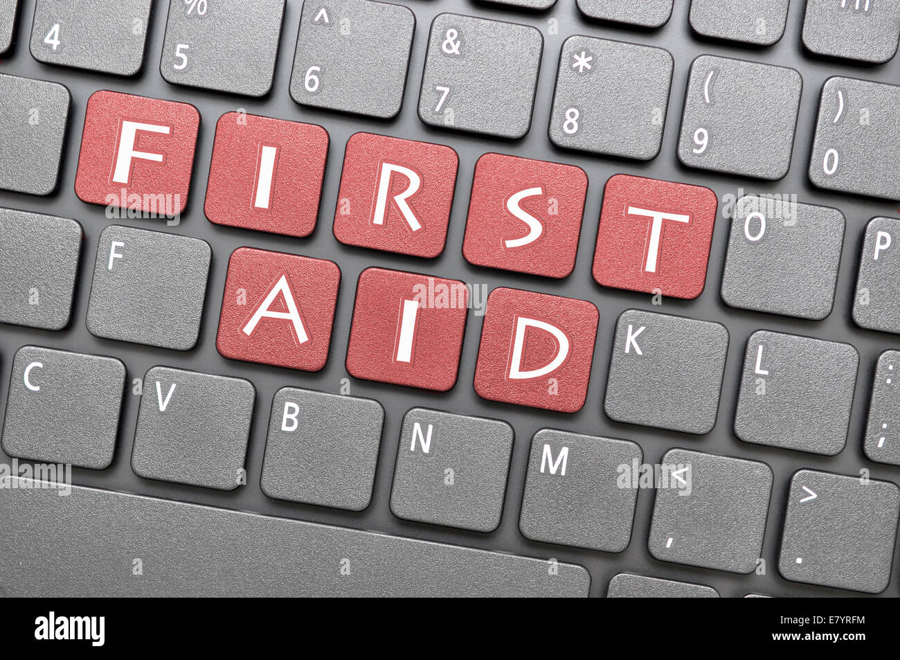 Red first aid key on keyboard Stock Photo - Alamy