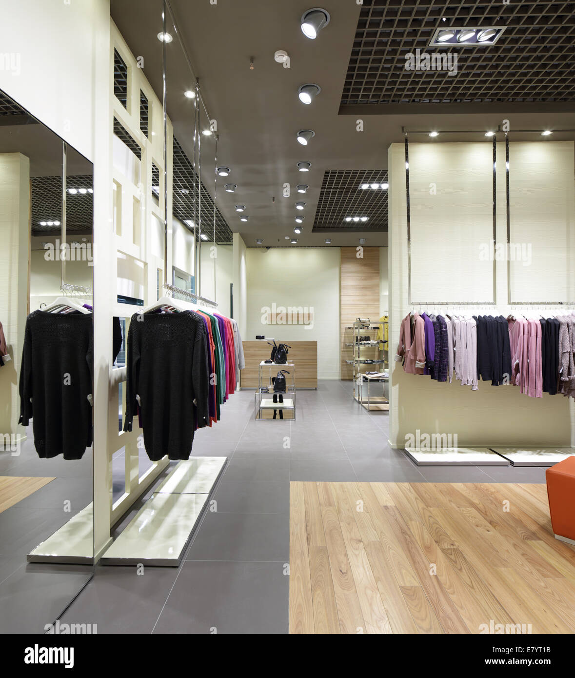 luxury and fashionable brand new interior of cloth store Stock Photo ...