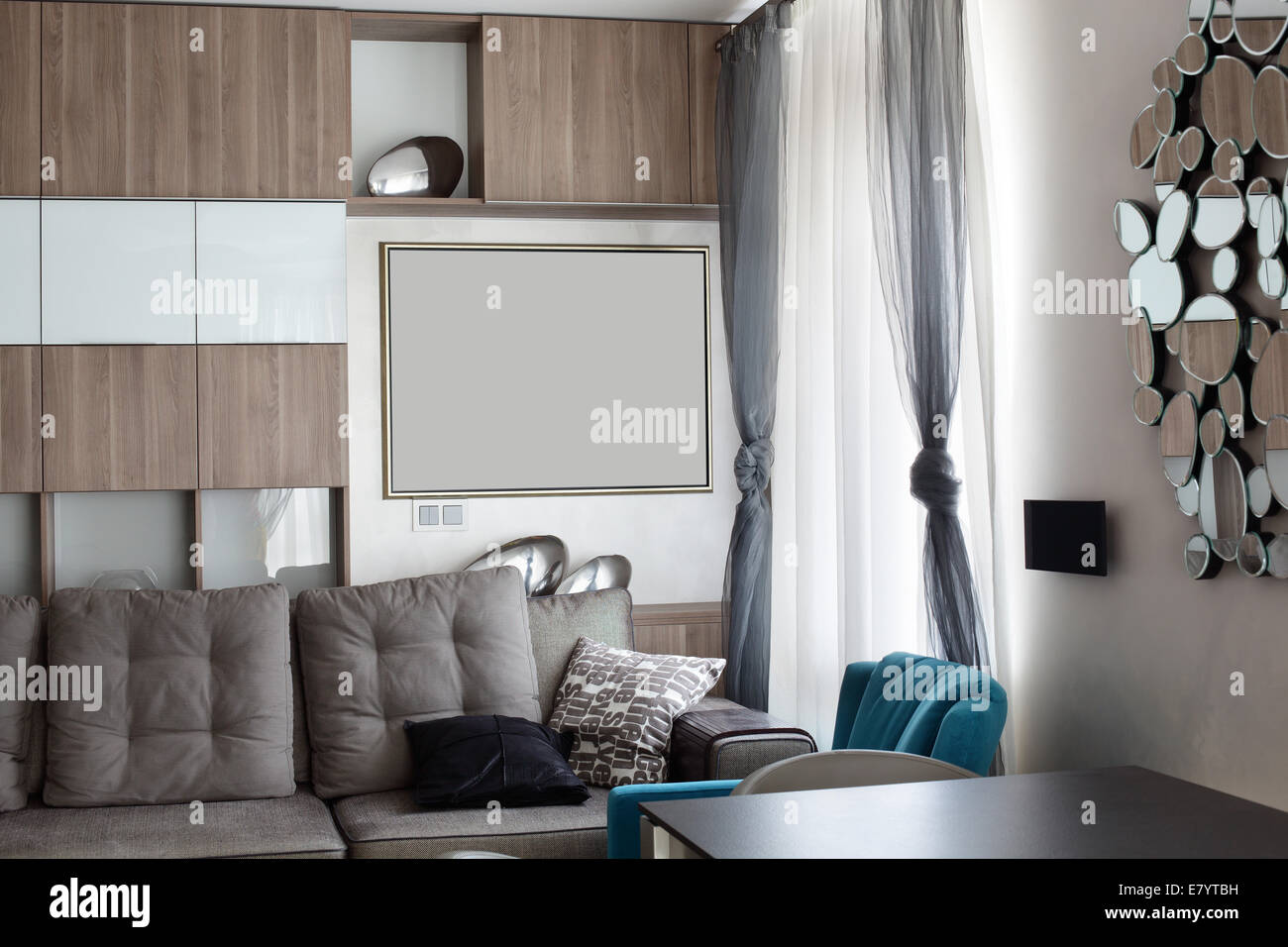 big and bright interior of modern living room Stock Photo - Alamy