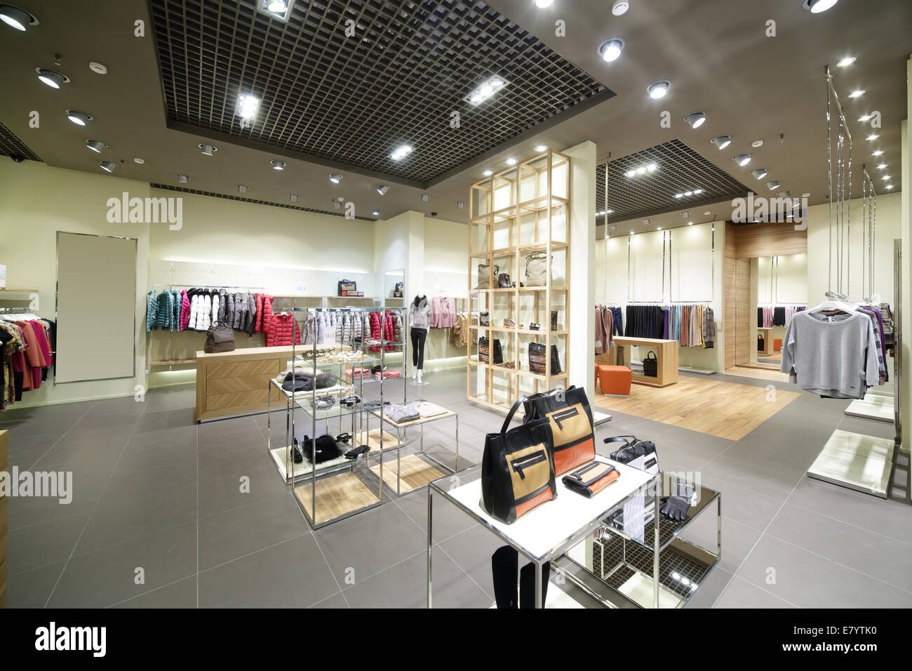 luxury and fashionable brand new interior of cloth store Stock Photo ...