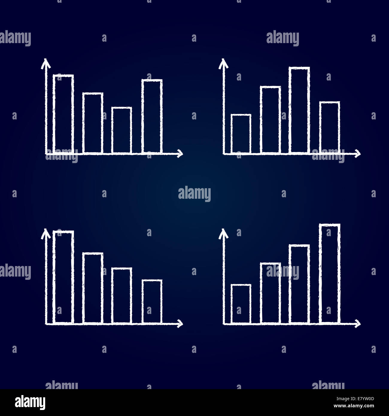 Chalkboard bar charts on blue background Stock Photo - Alamy