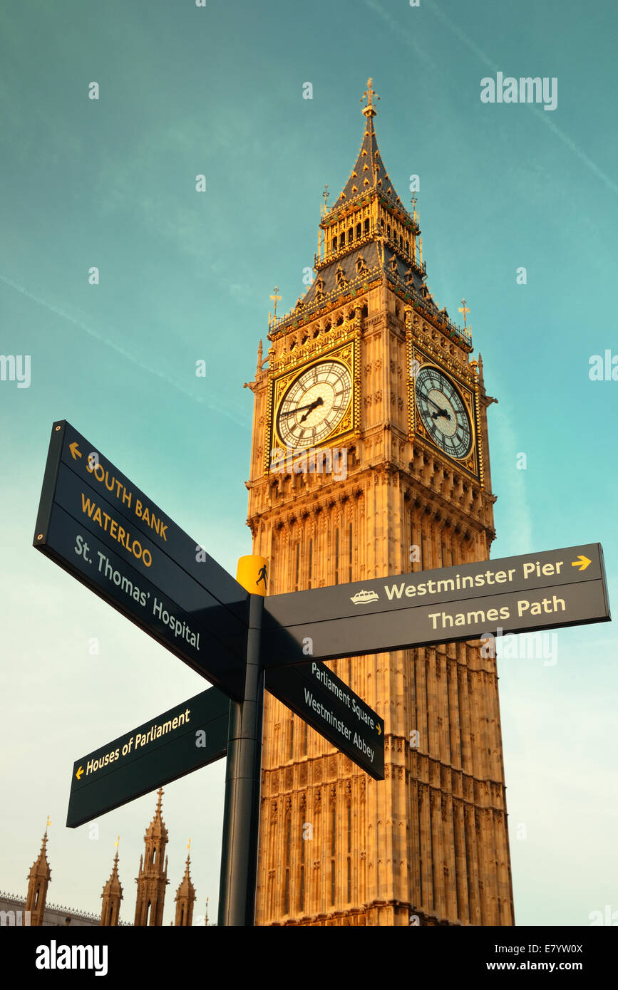 Big Ben and road sign in Westminster in London Stock Photo - Alamy