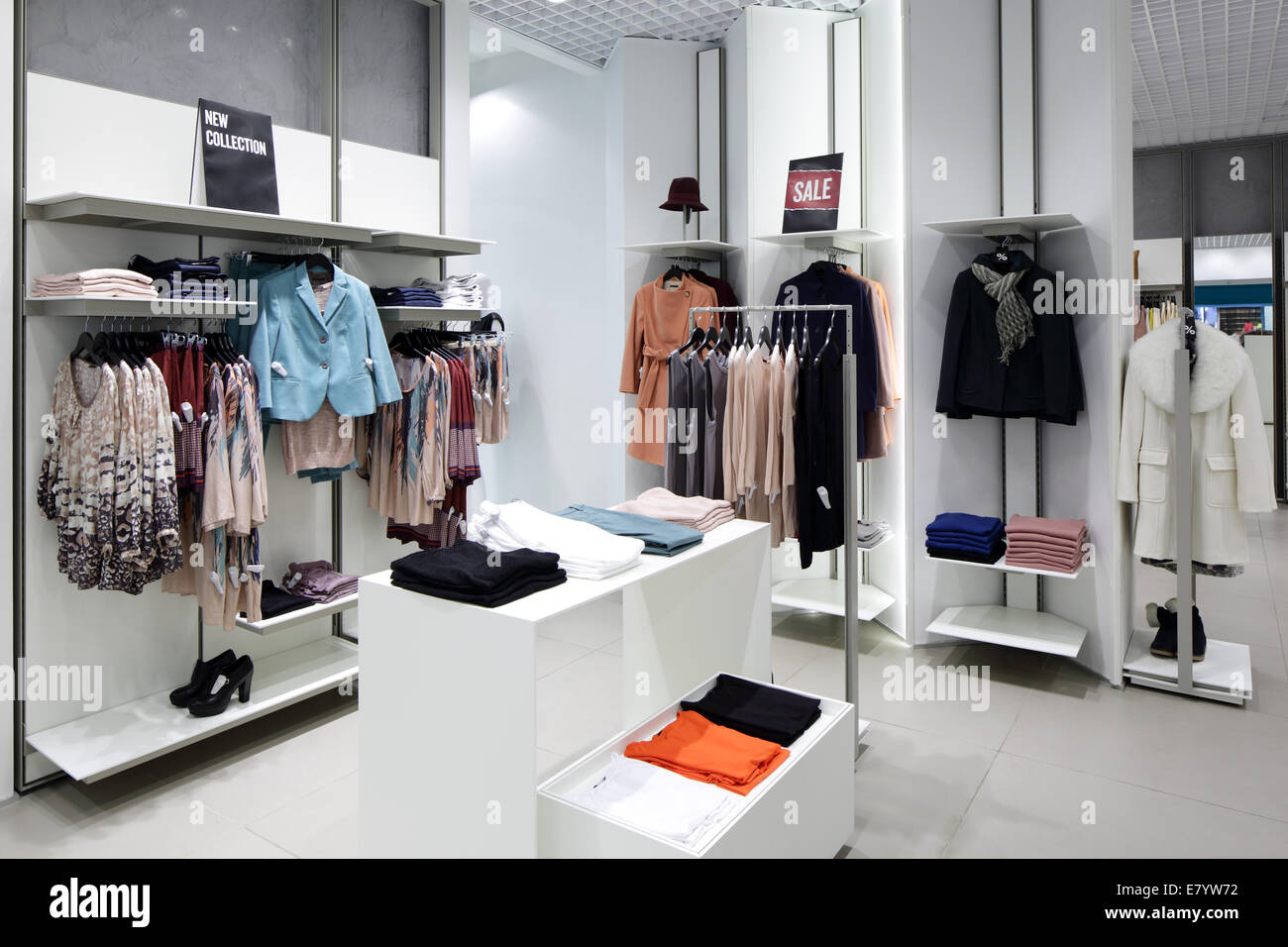 luxury and fashionable brand new interior of cloth store Stock Photo ...