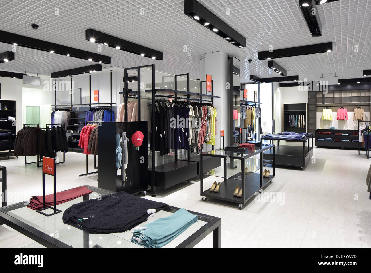 luxury and fashionable brand new interior of cloth store Stock Photo ...