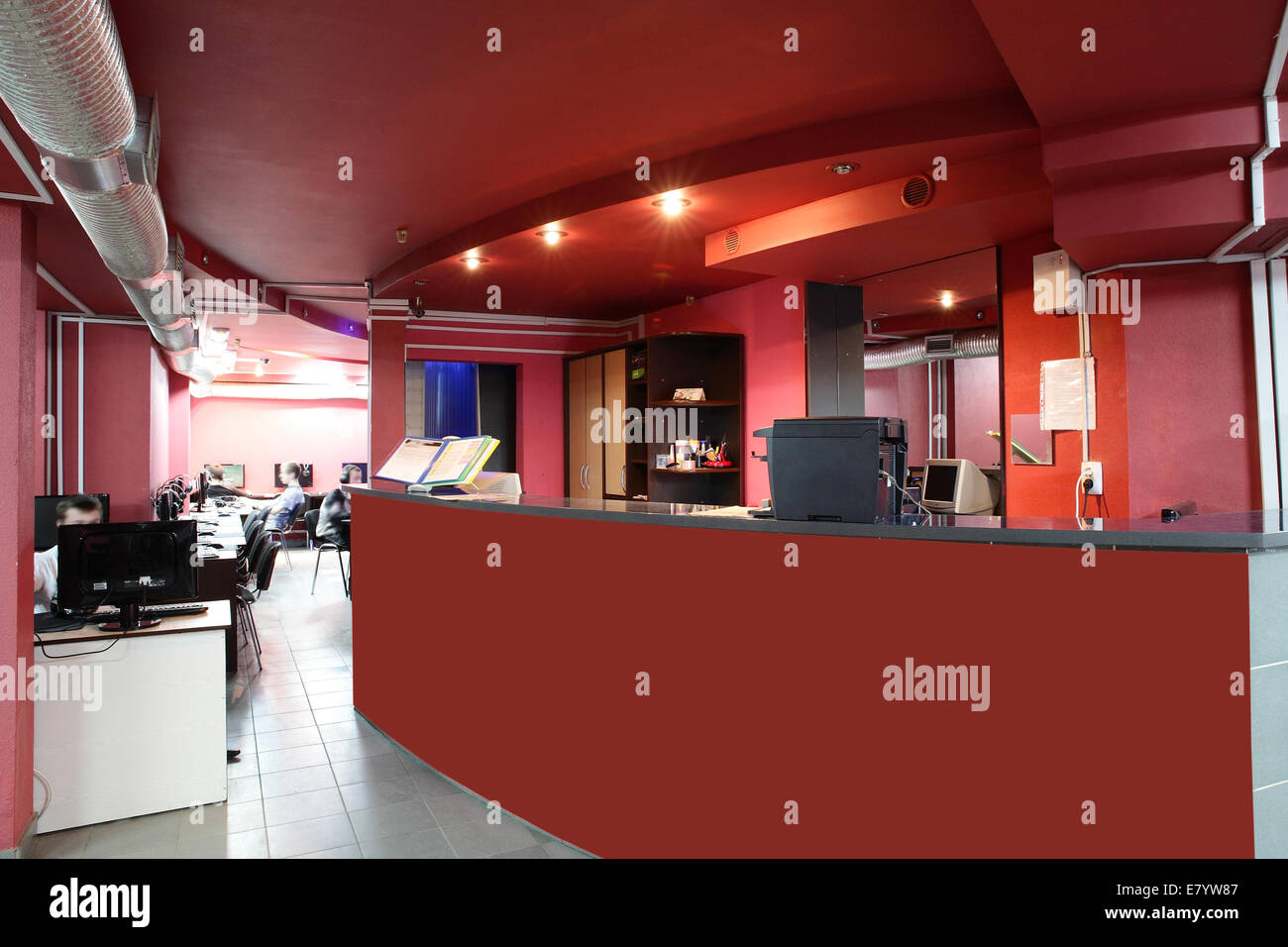bright red interior of modern computer club Stock Photo - Alamy