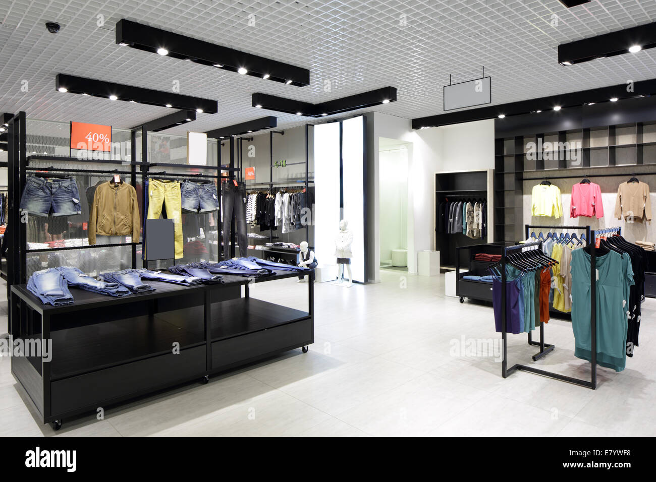 luxury and fashionable brand new interior of cloth store Stock Photo ...