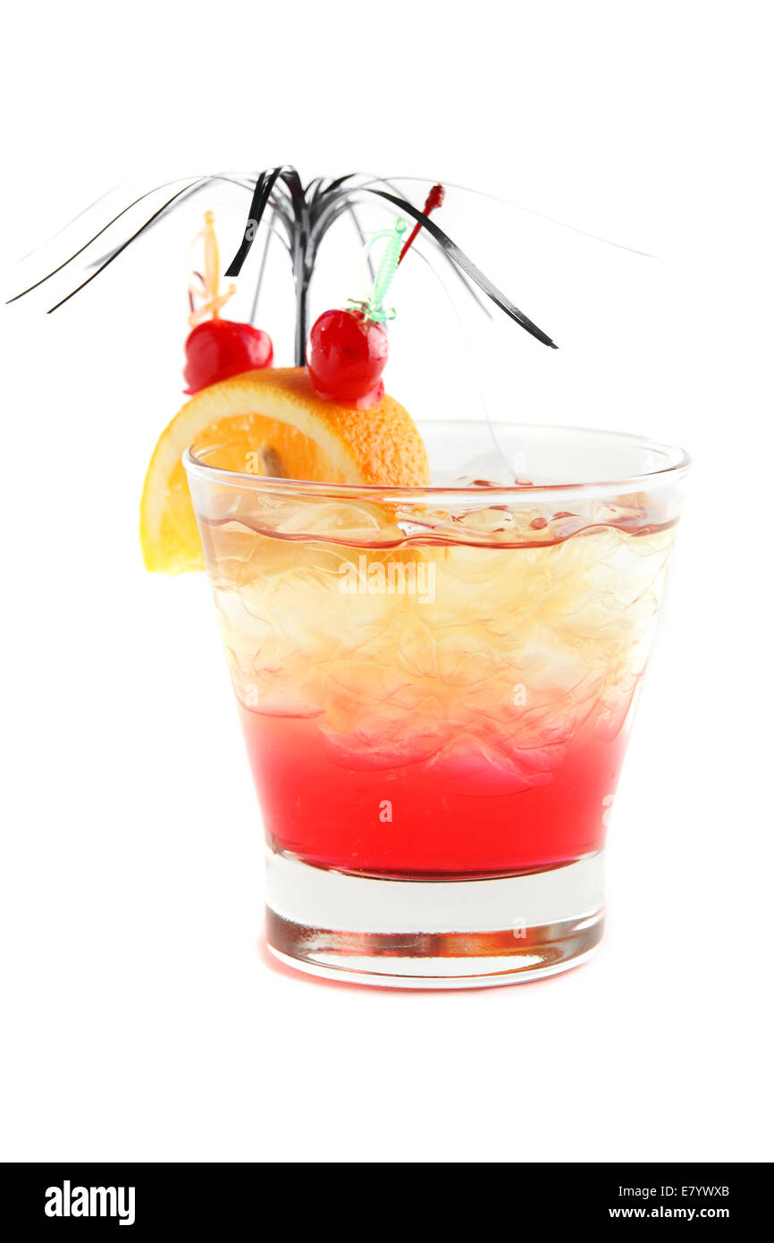 sunset color cocktail with ice and fruits Stock Photo - Alamy