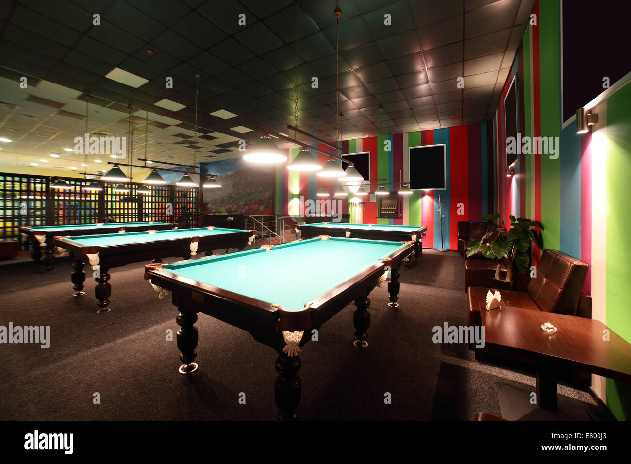 brand new and modern billiard interior in night time Stock Photo - Alamy