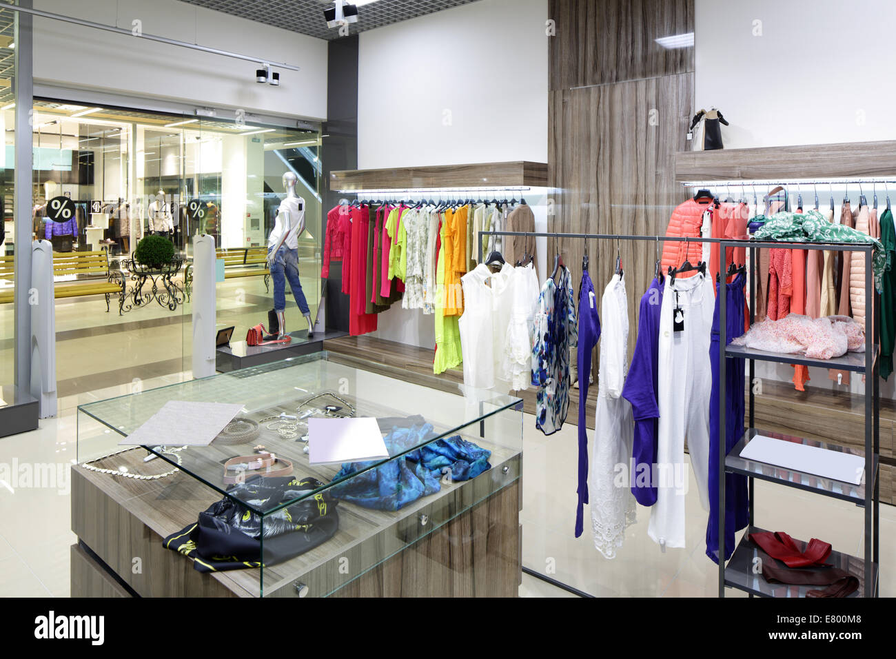 luxury and fashionable brand new interior of cloth store Stock Photo ...