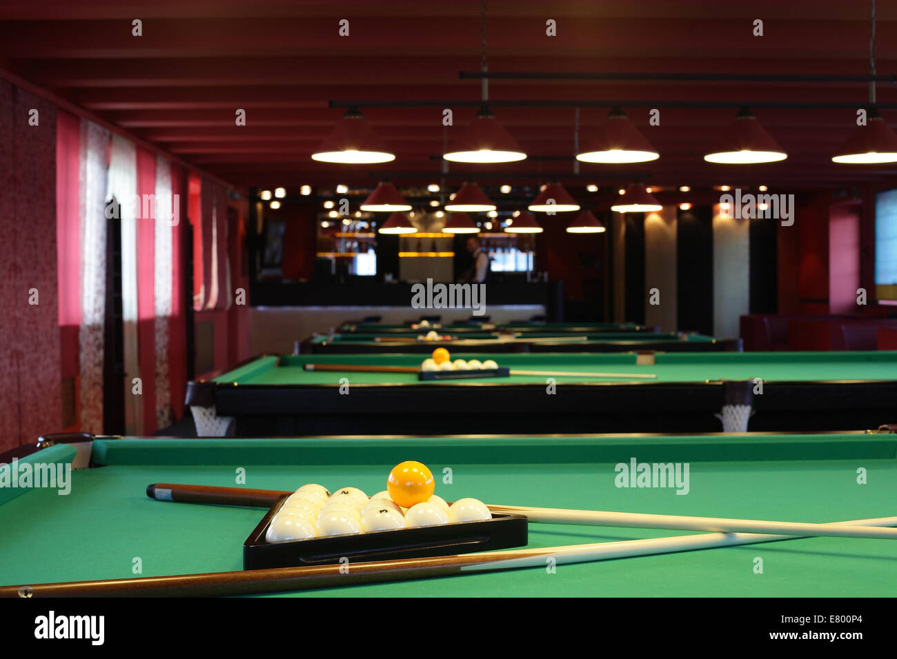 brand new and modern billiard interior in night time Stock Photo - Alamy