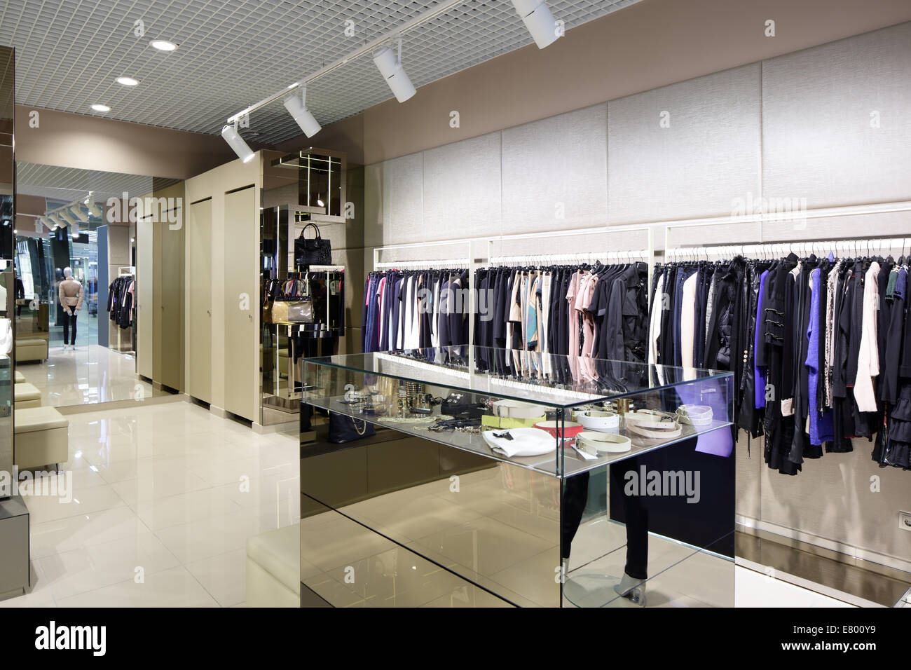 luxury and fashionable brand new interior of cloth store Stock Photo ...