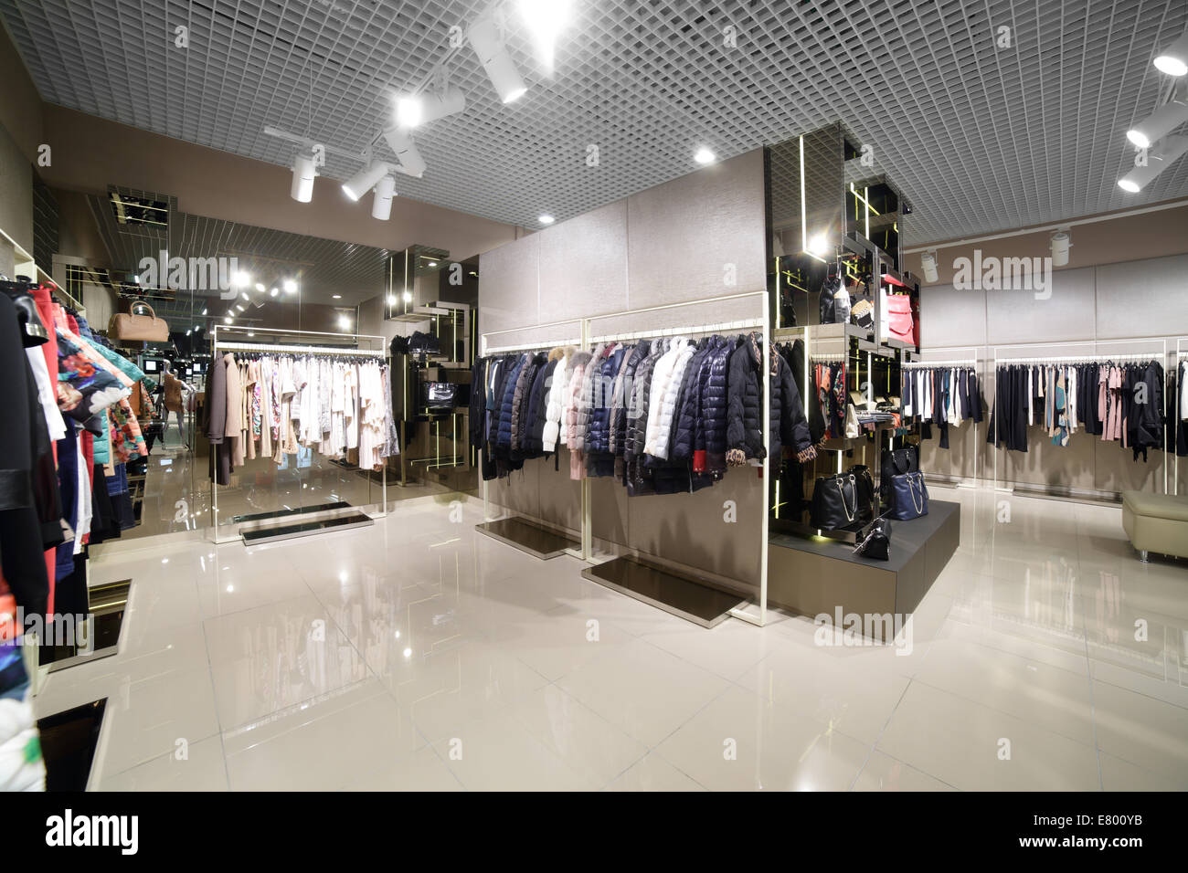 luxury and fashionable brand new interior of cloth store Stock Photo ...