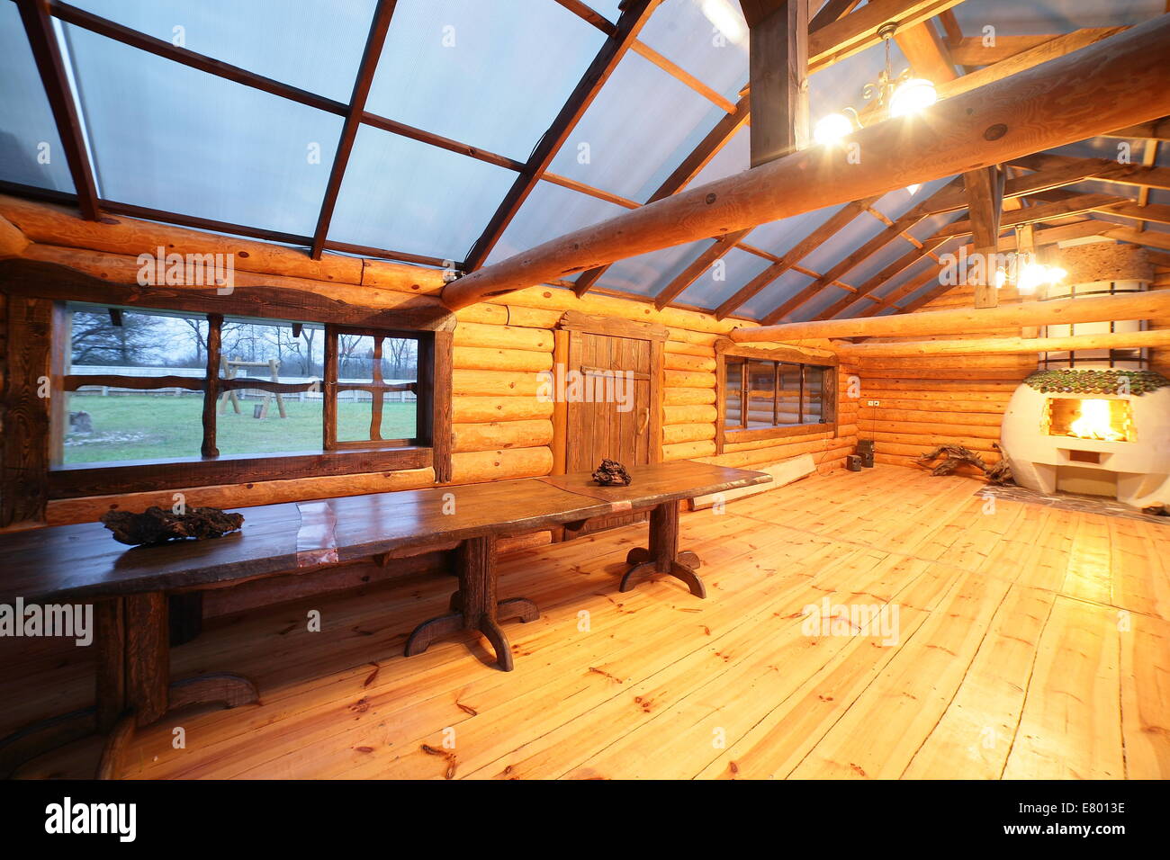 cozy light veranda in modern wooden house Stock Photo - Alamy