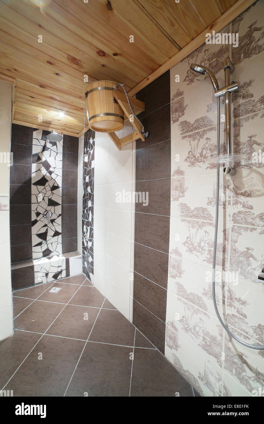 bright and hot interior of modern russian sauna Stock Photo - Alamy