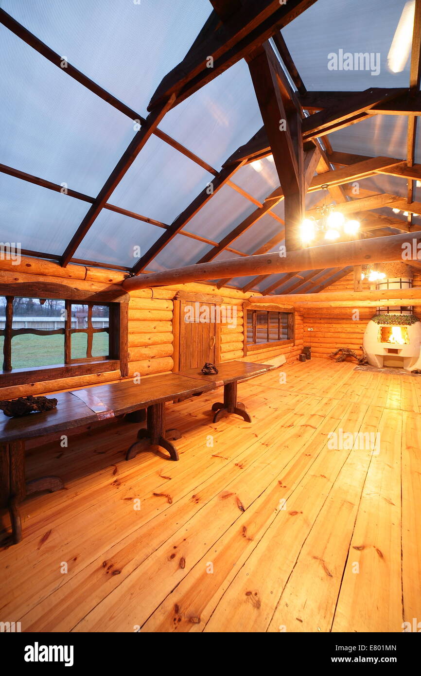 cozy light veranda in modern wooden house Stock Photo - Alamy