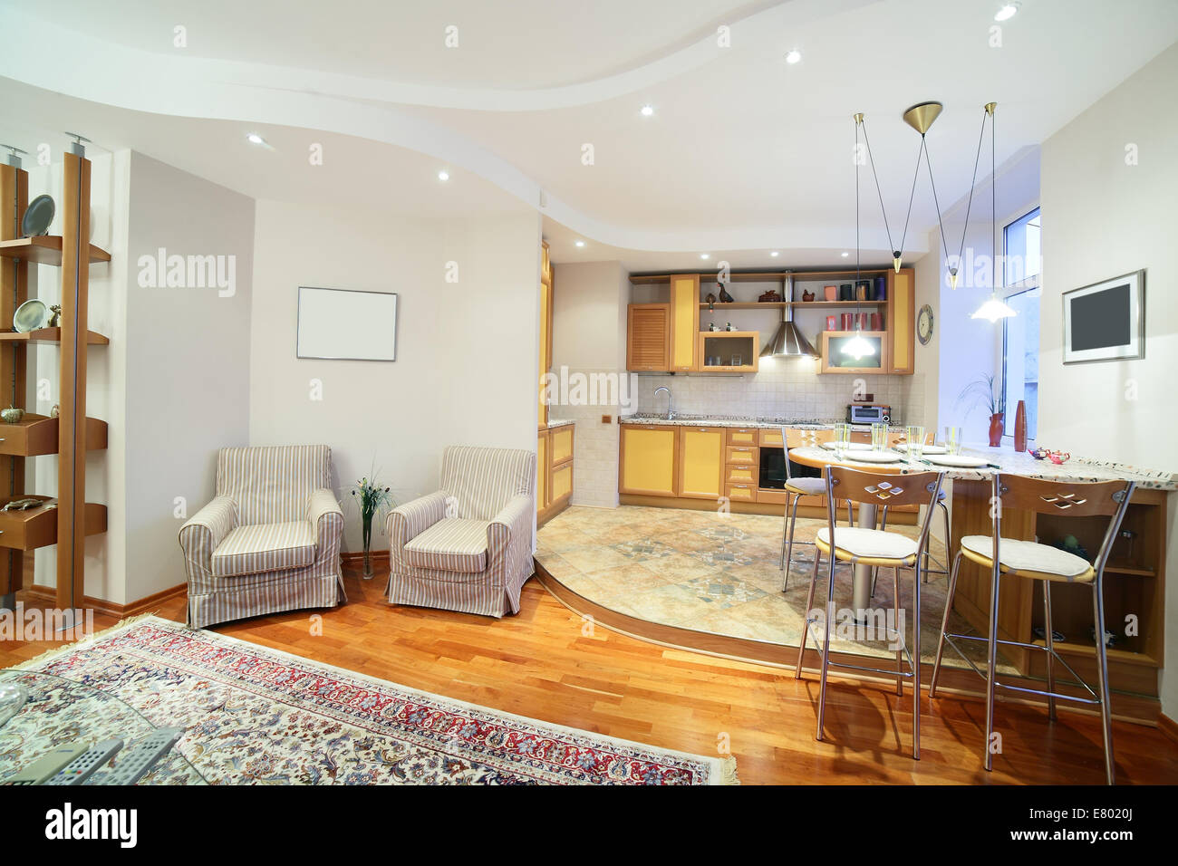 big and bright interior of modern living room Stock Photo - Alamy