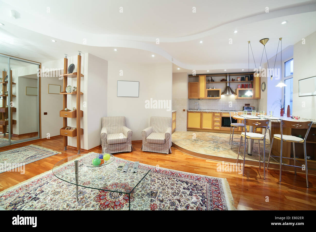 big and bright interior of modern living room Stock Photo - Alamy