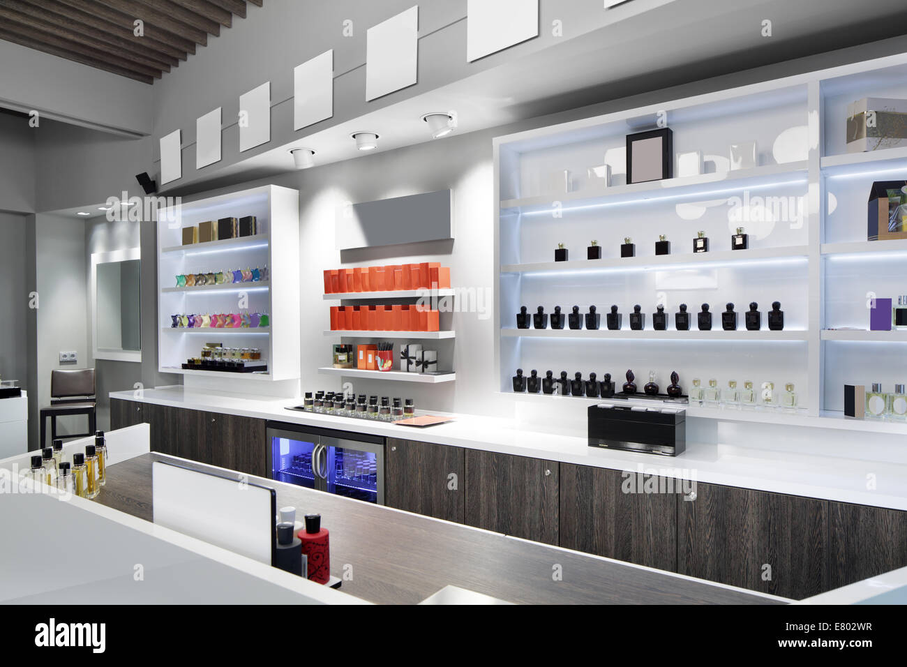 light and stylish luxury perfume store with famous fragance Stock Photo ...