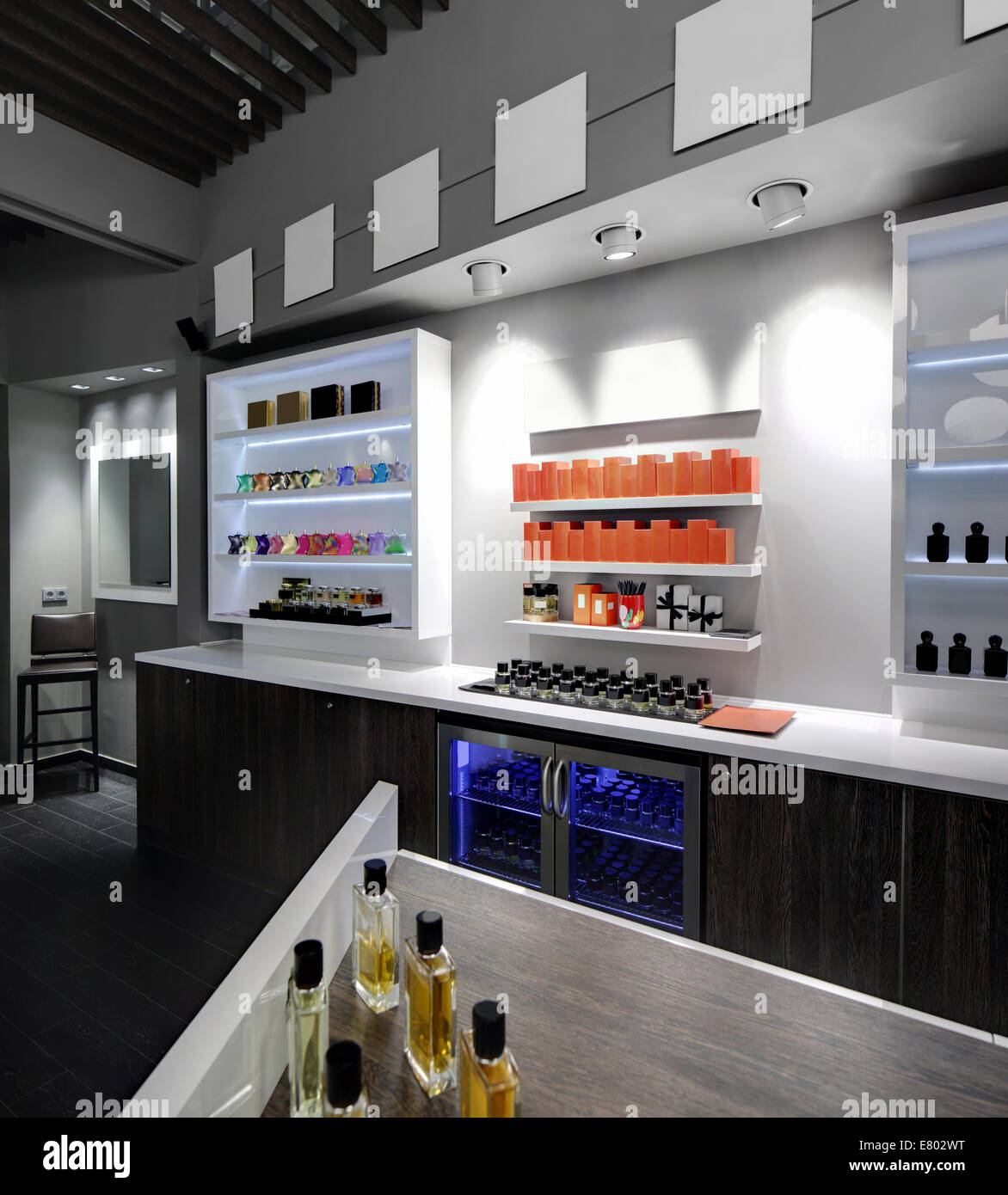 light and stylish luxury perfume store with famous fragance Stock Photo ...