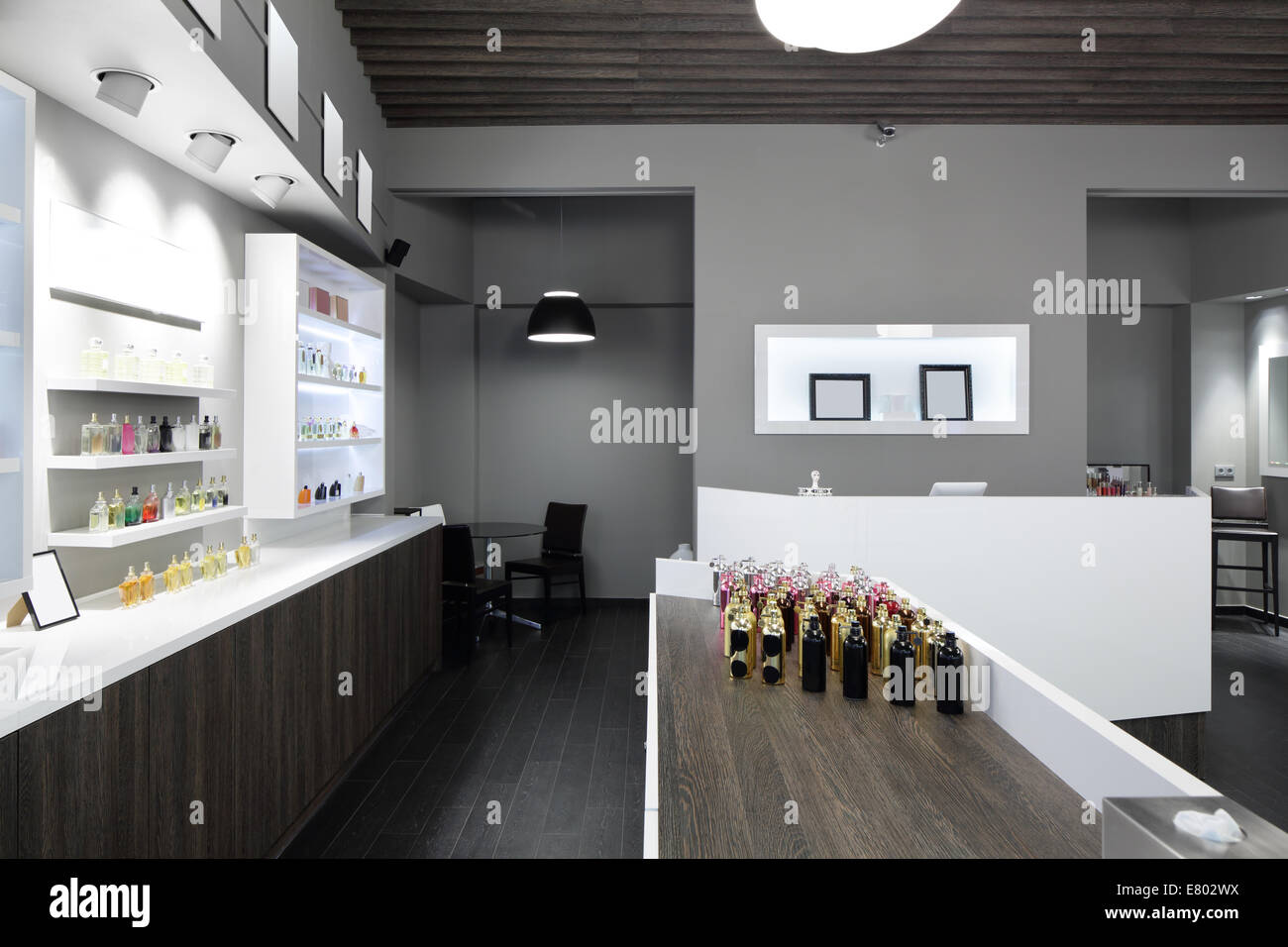 light and stylish luxury perfume store with famous fragance Stock Photo ...