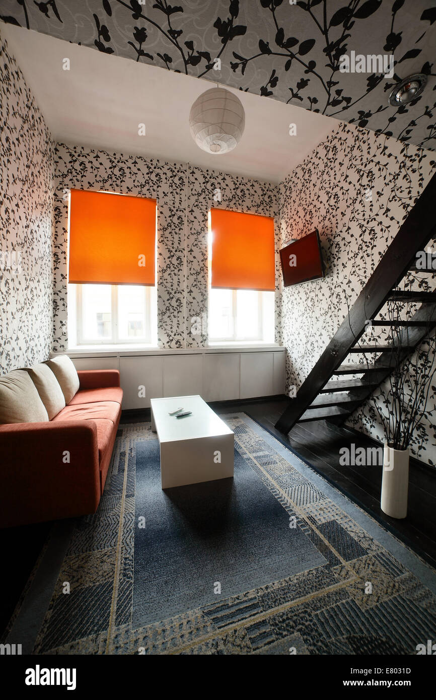 big and bright interior of modern living room Stock Photo - Alamy