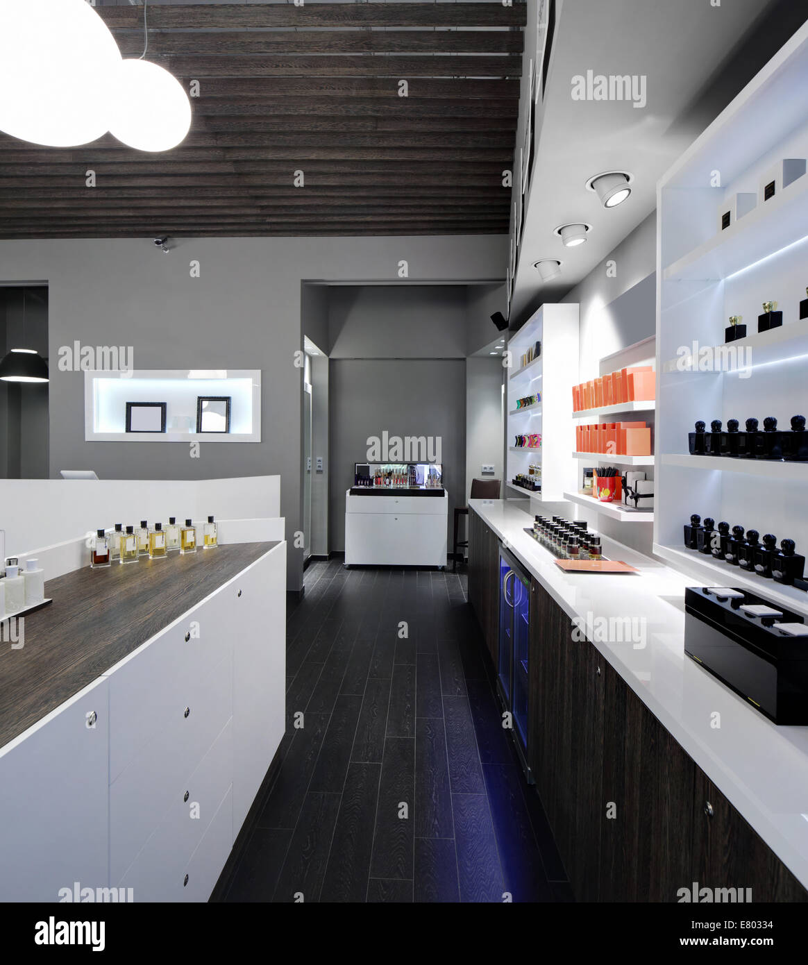 light and stylish luxury perfume store with famous fragance Stock Photo ...