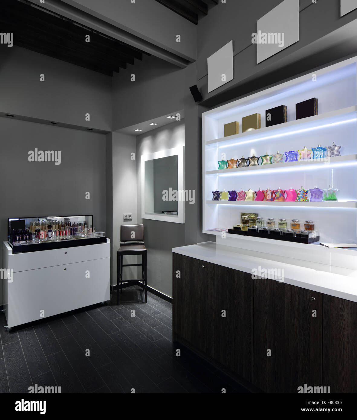light and stylish luxury perfume store with famous fragance Stock Photo ...