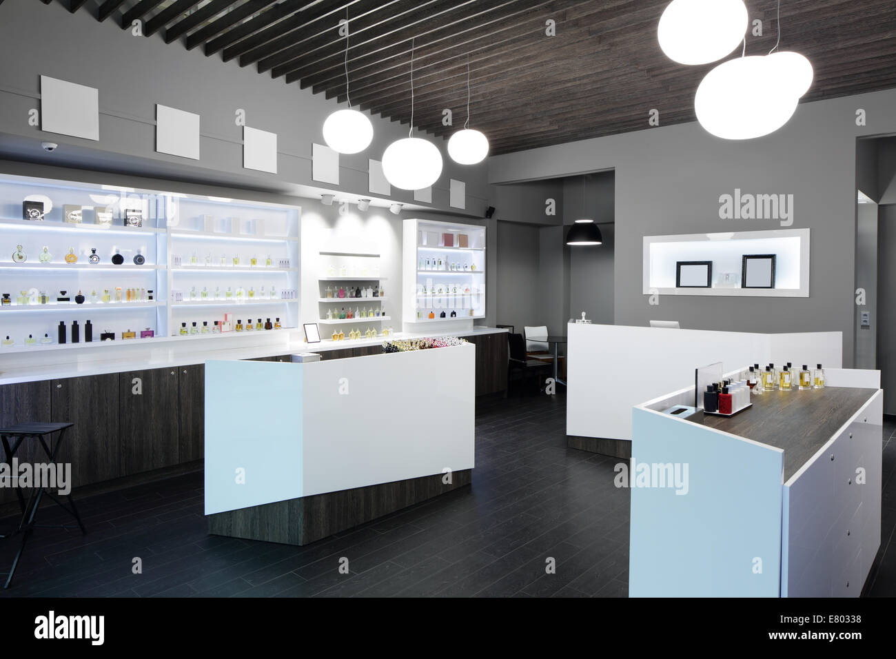 light and stylish luxury perfume store with famous fragance Stock Photo ...