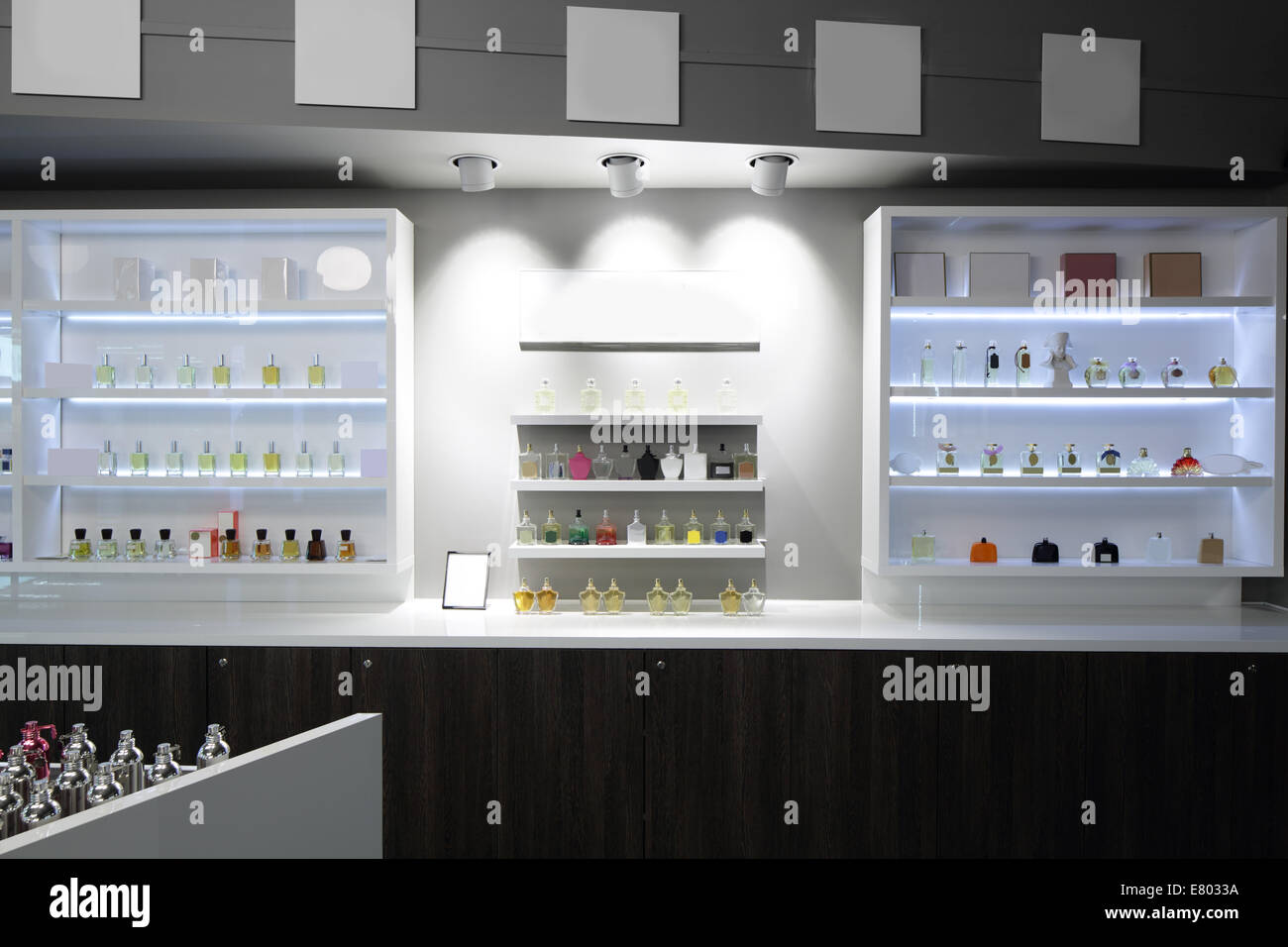 light and stylish luxury perfume store with famous fragance Stock Photo ...