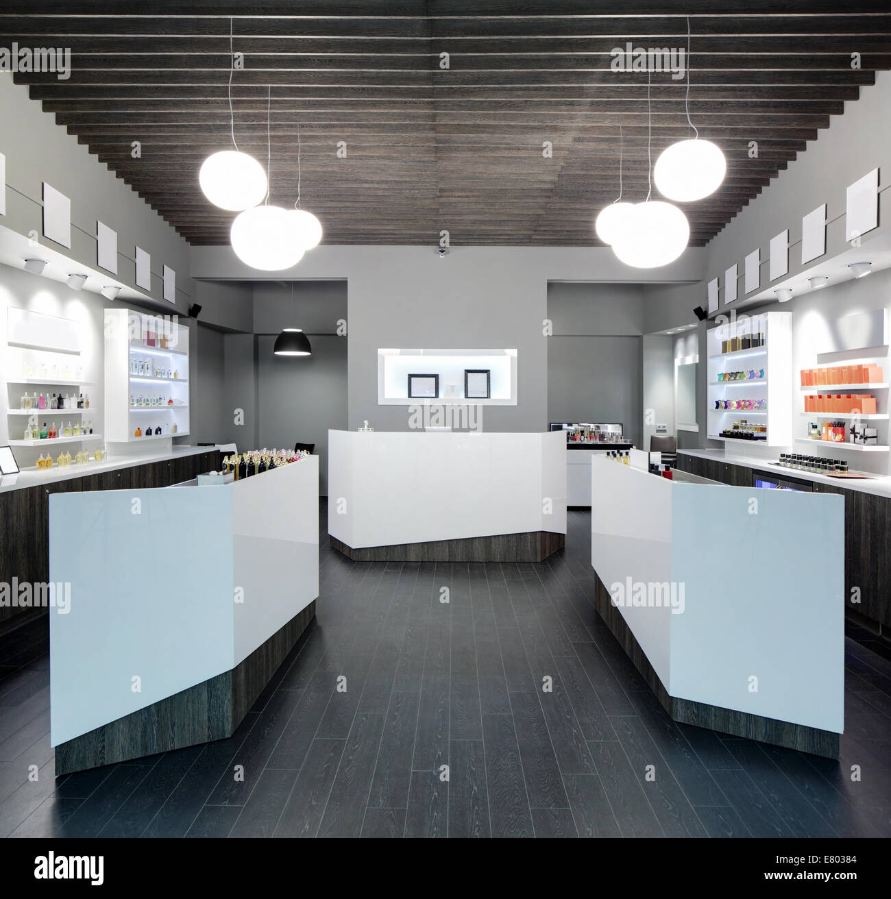 light and stylish luxury perfume store with famous fragance Stock Photo ...