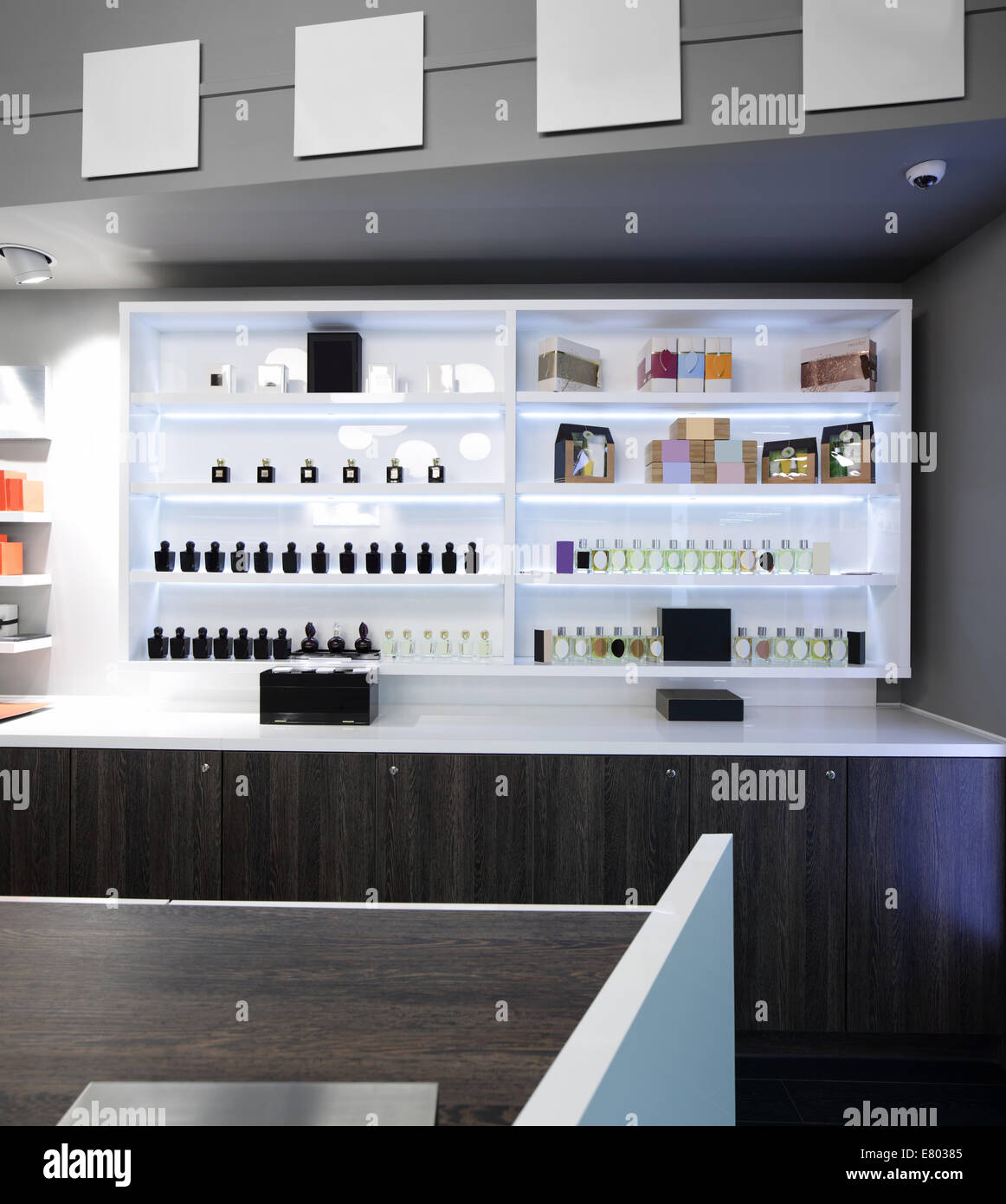 light and stylish luxury perfume store with famous fragance Stock Photo ...