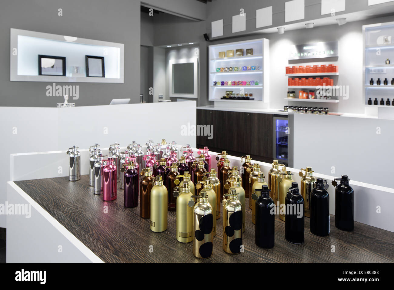 light and stylish luxury perfume store with famous fragance Stock Photo ...