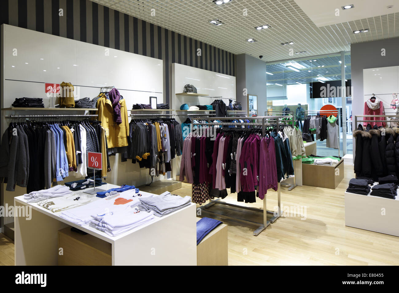 luxury and fashionable brand new interior of cloth store Stock Photo ...