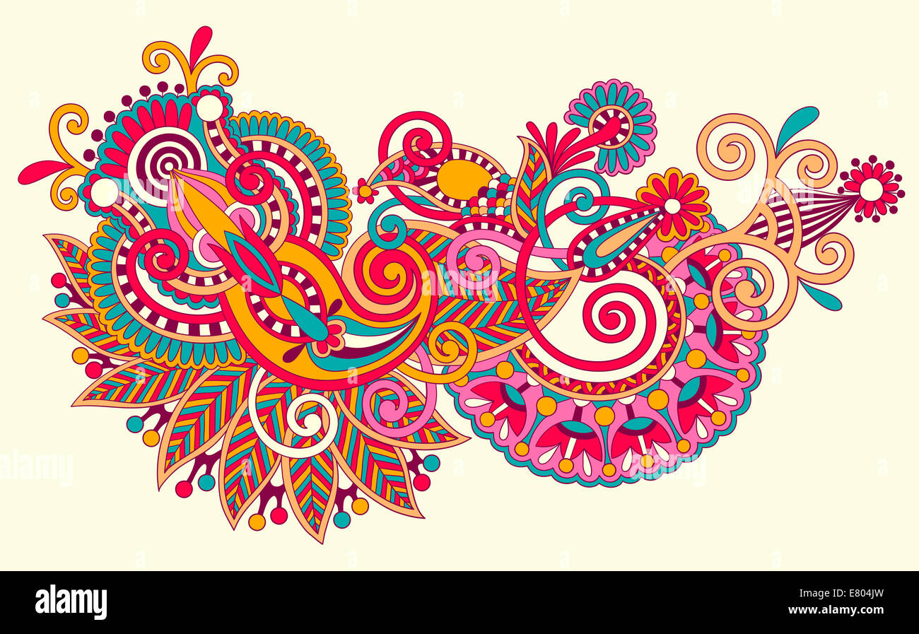 original hand draw line art ornate flower design Stock Photo - Alamy