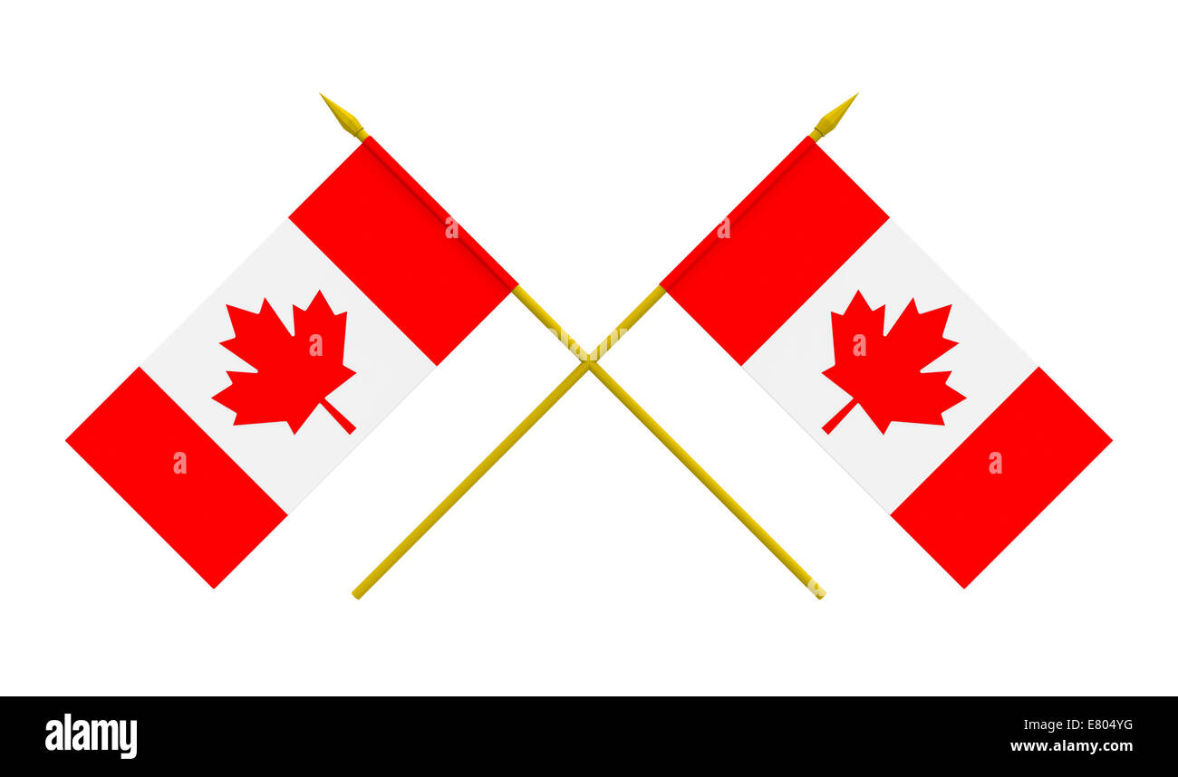 Two crossed flags of Canada, 3d render, isolated on white Stock Photo ...