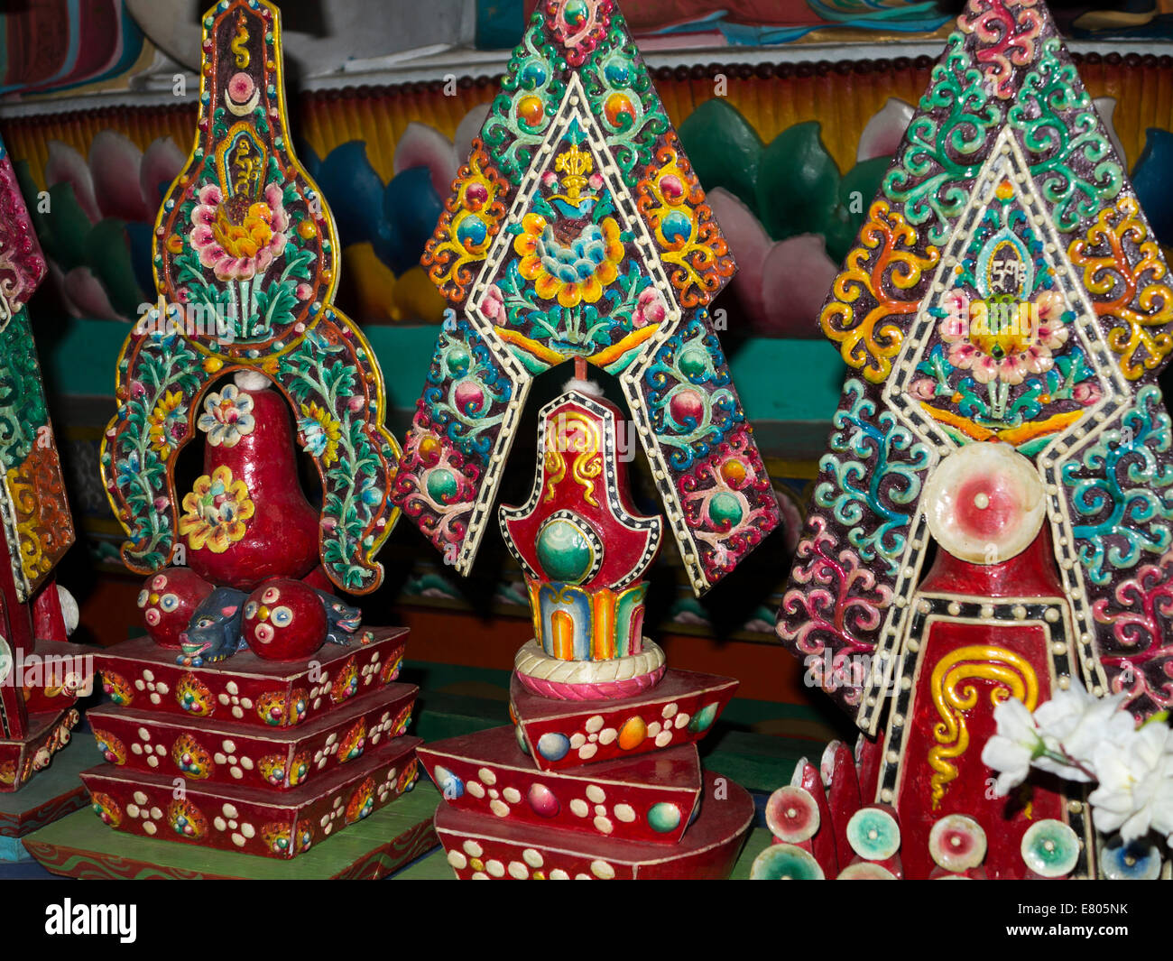 Eastern Bhutan, Trashigang, traditional Buddhist temple altar ...
