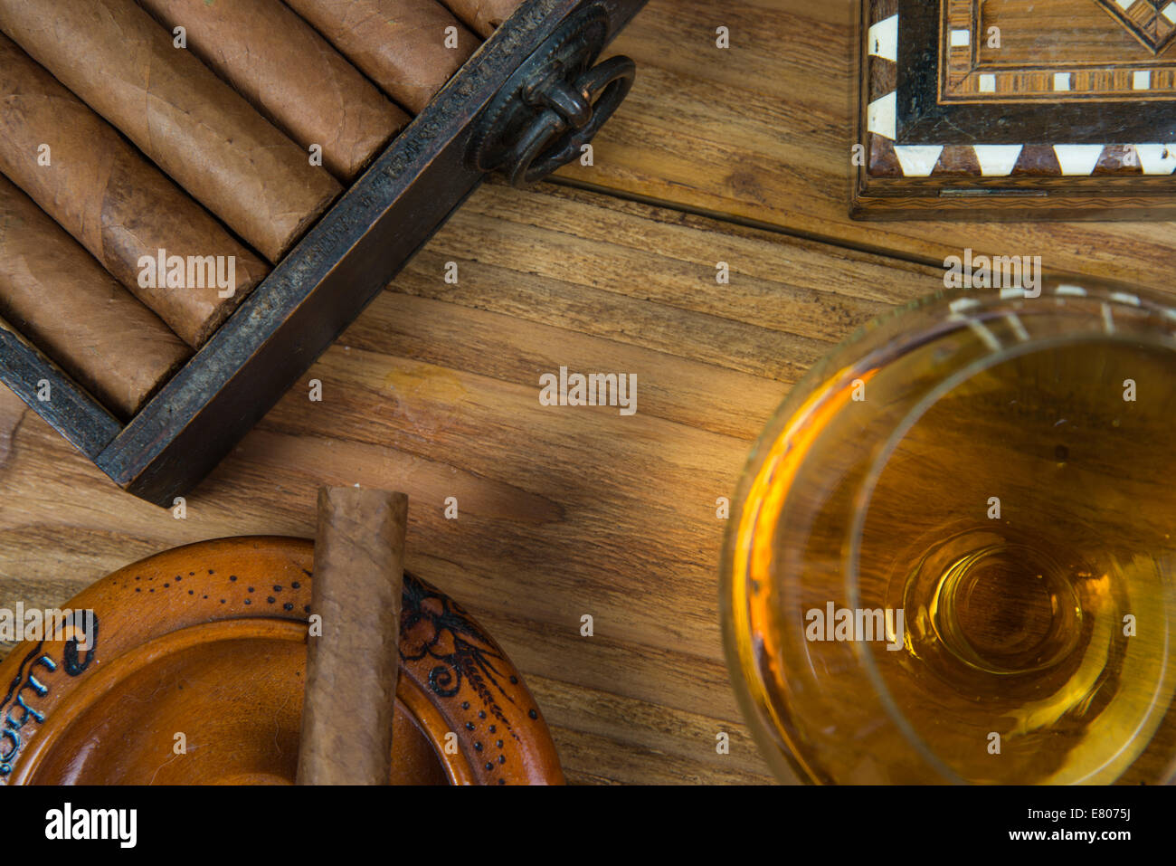 Cigar brandy on wooden hi-res stock photography and images - Alamy